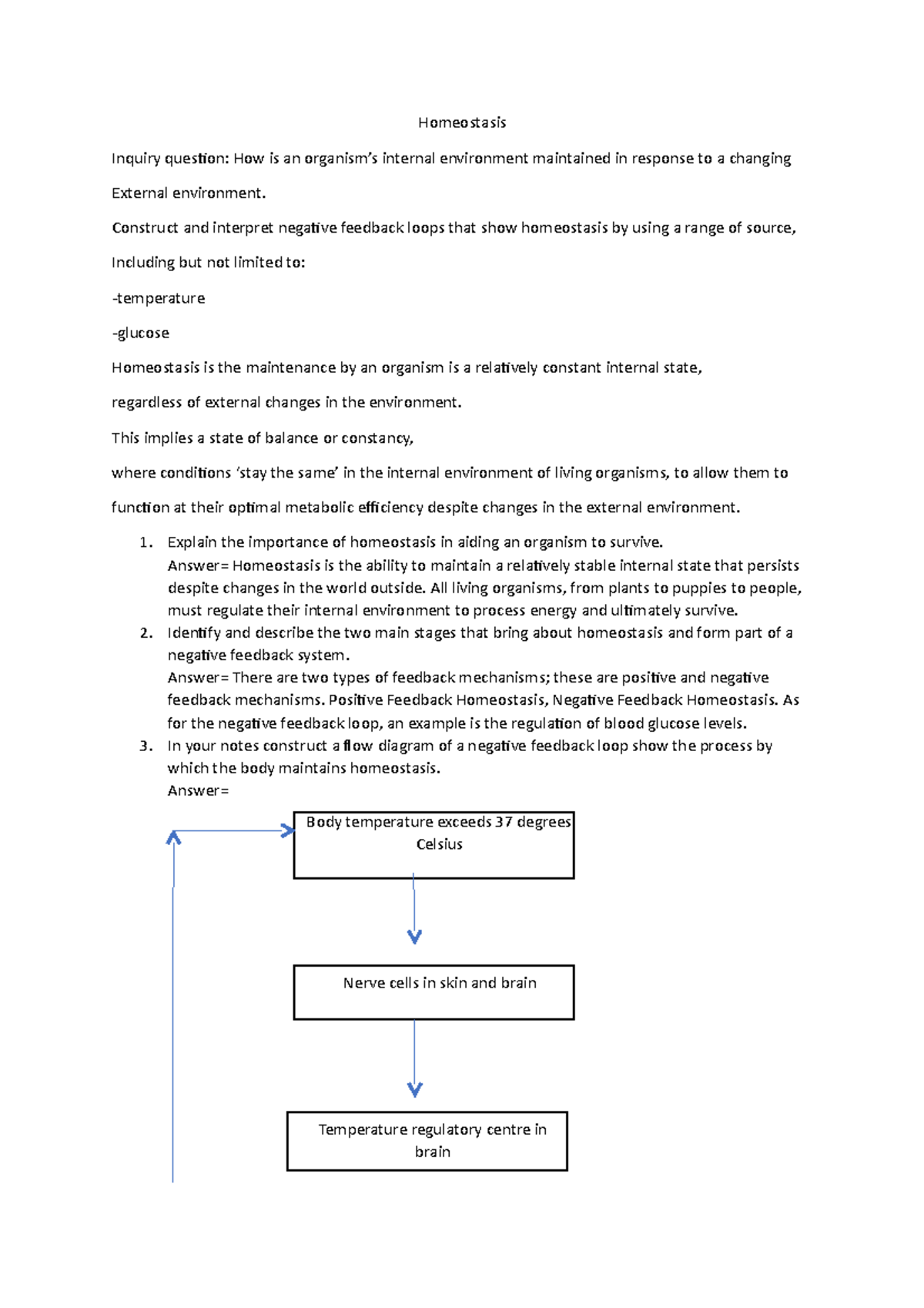 Homeostasis - practice - Homeostasis Inquiry question: How is an ...