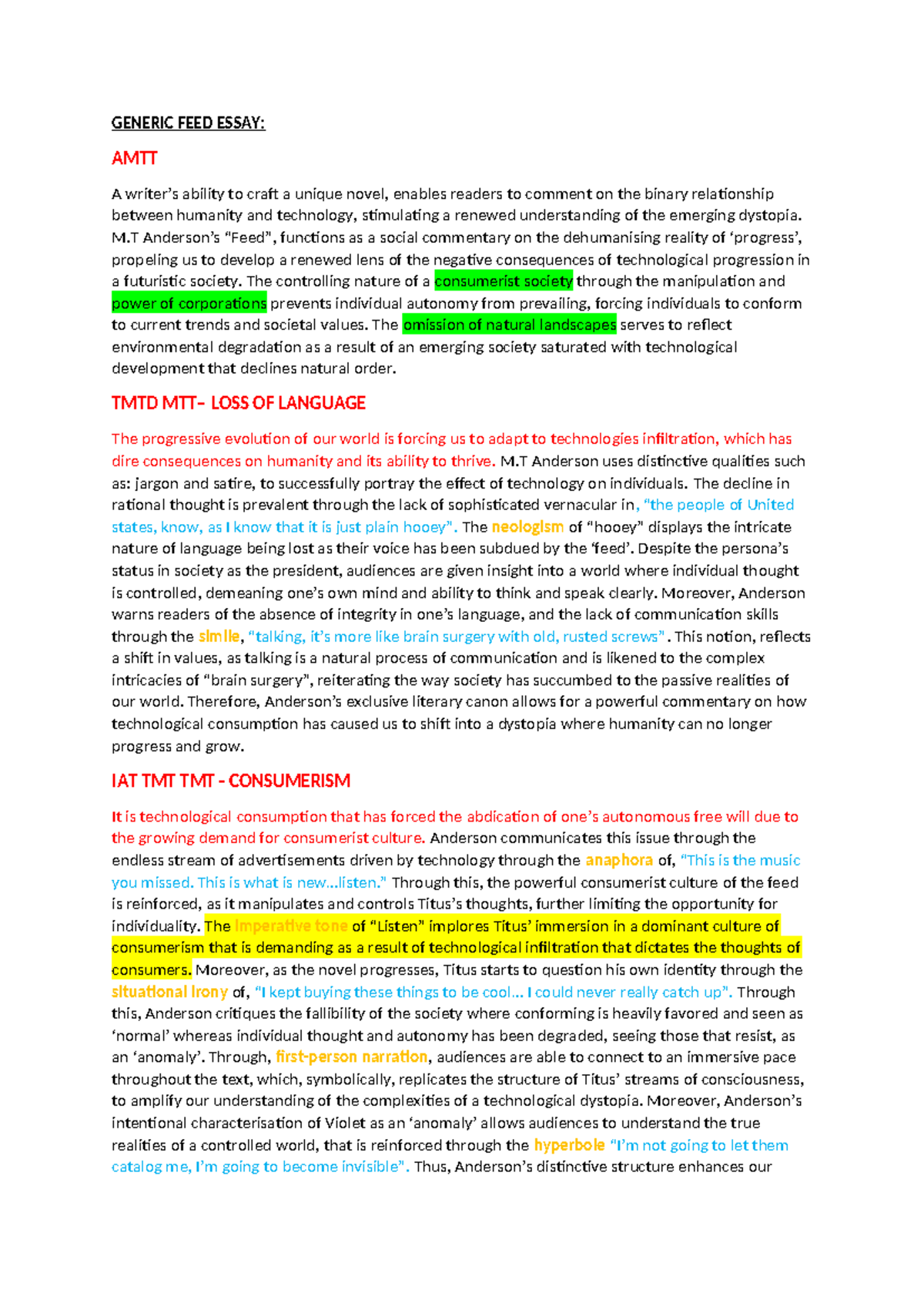 Generic FEED - GENERIC FEED ESSAY: AMTT A writer’s ability to craft a ...