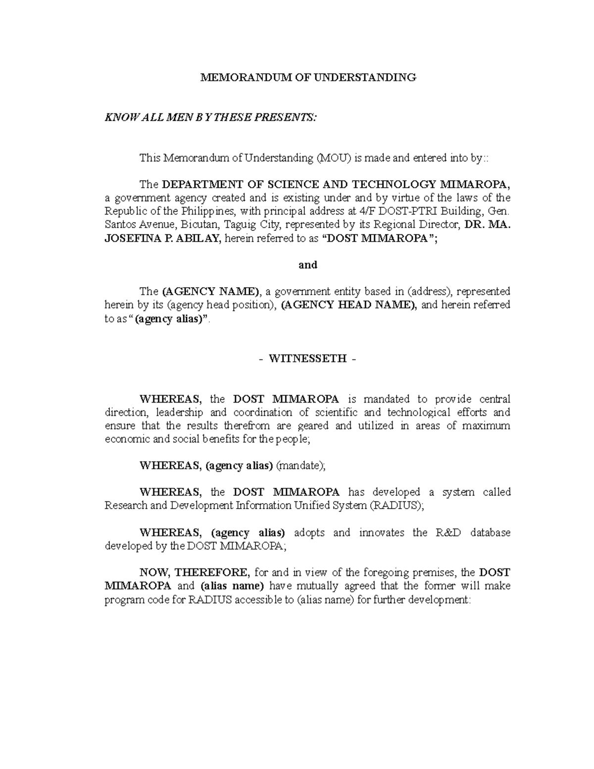 Revised Memorandum OF Understanding osg - MEMORANDUM OF UNDERSTANDING ...
