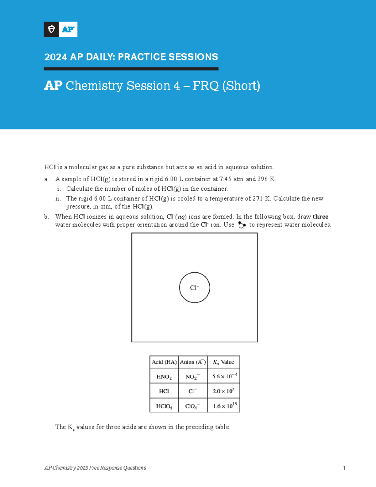AP Chemistry Session 4 Worksheet - AP Chemistry 2023 Free Response ...