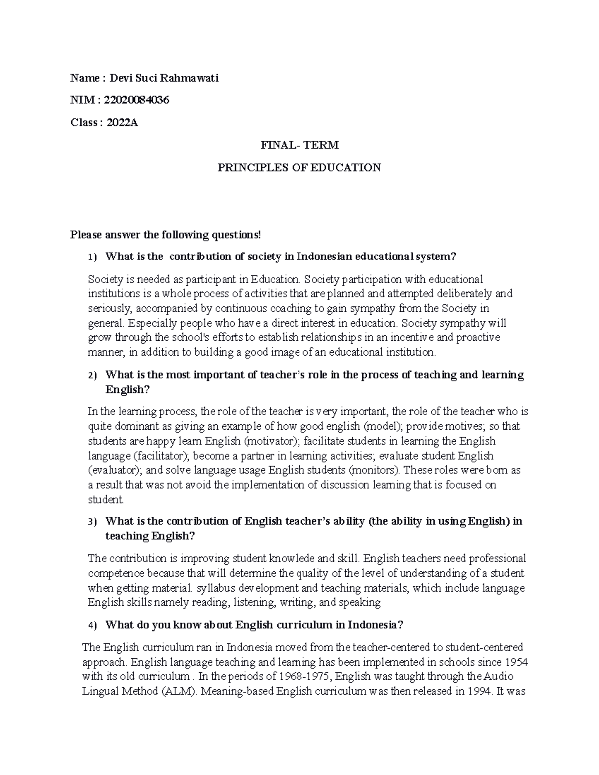 2022 Final-TERM OF Principles OF Education - Name : Devi Suci Rahmawati ...