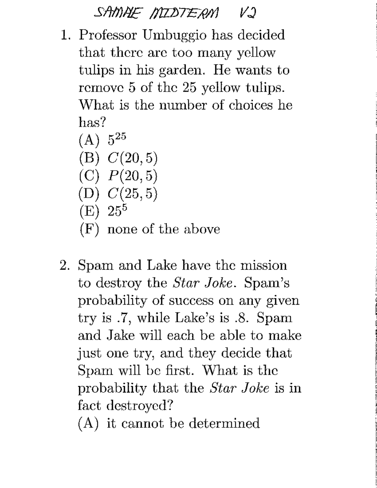 Sample Midterm V2 - MATH-M 118 - Studocu