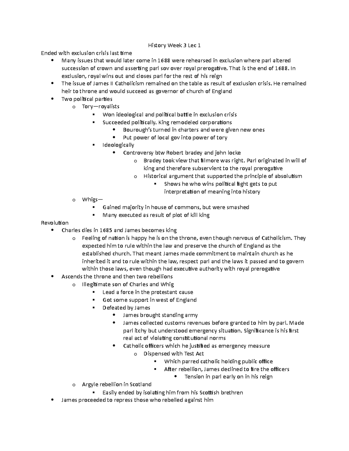 History Week 3 Lec 1 - Lecture notes 3.1 - History Week 3 Lec 1 Ended ...