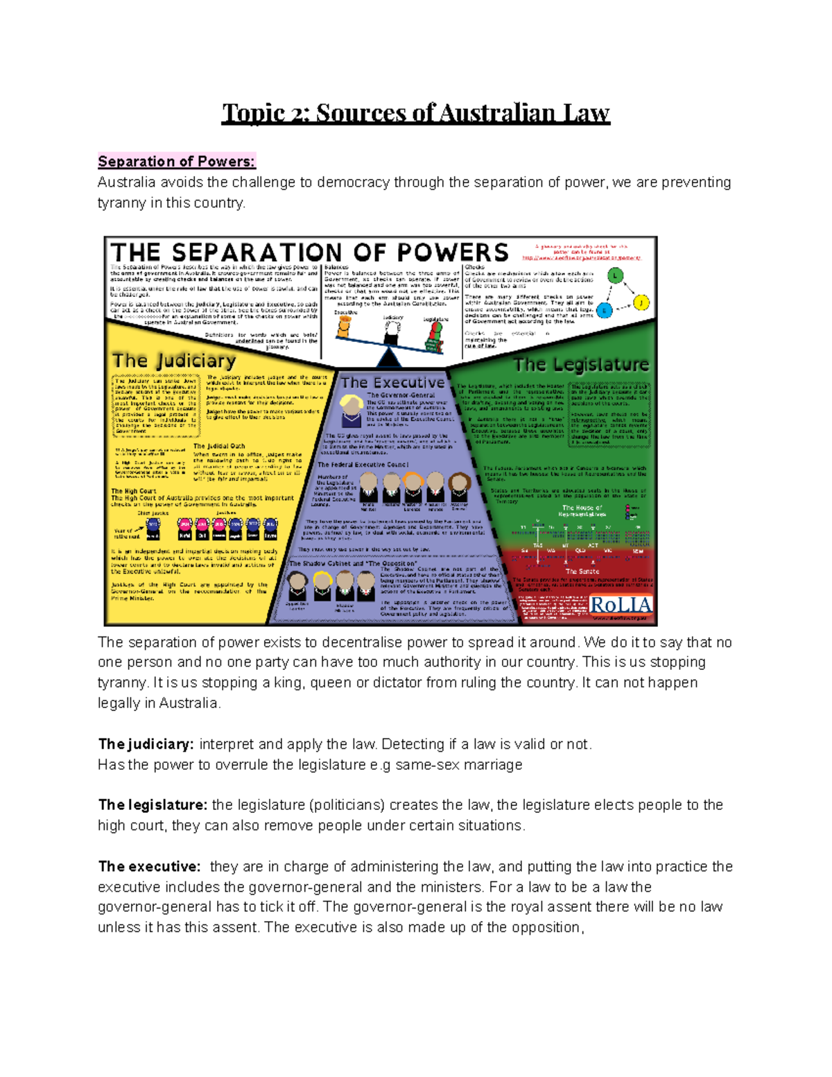 Topic 2 Sources of Australian Law - The separation of power exists to ...