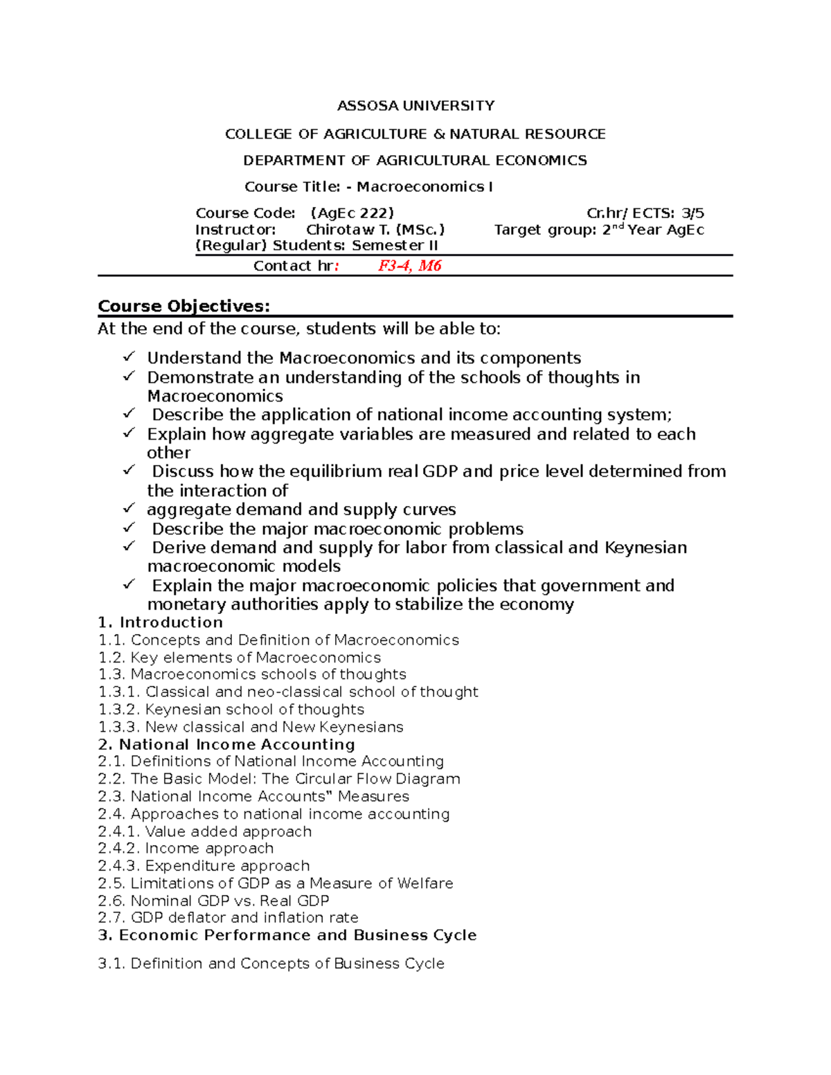 MA-Ag Ec outline=2016 - ASSOSA UNIVERSITY COLLEGE OF AGRICULTURE ...
