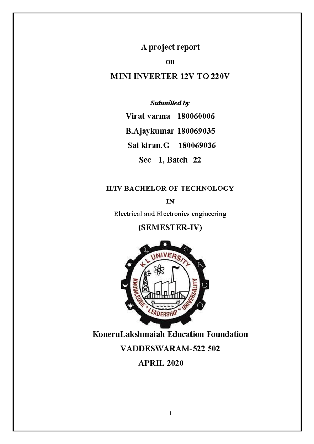 A project report on MINI Inverter 12V TO - I A project report on MINI ...