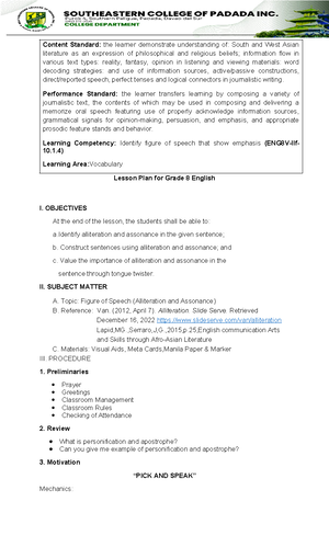 Lesson Plan in Grade 8 English - Lesson Plan in Grade 8 English Content ...