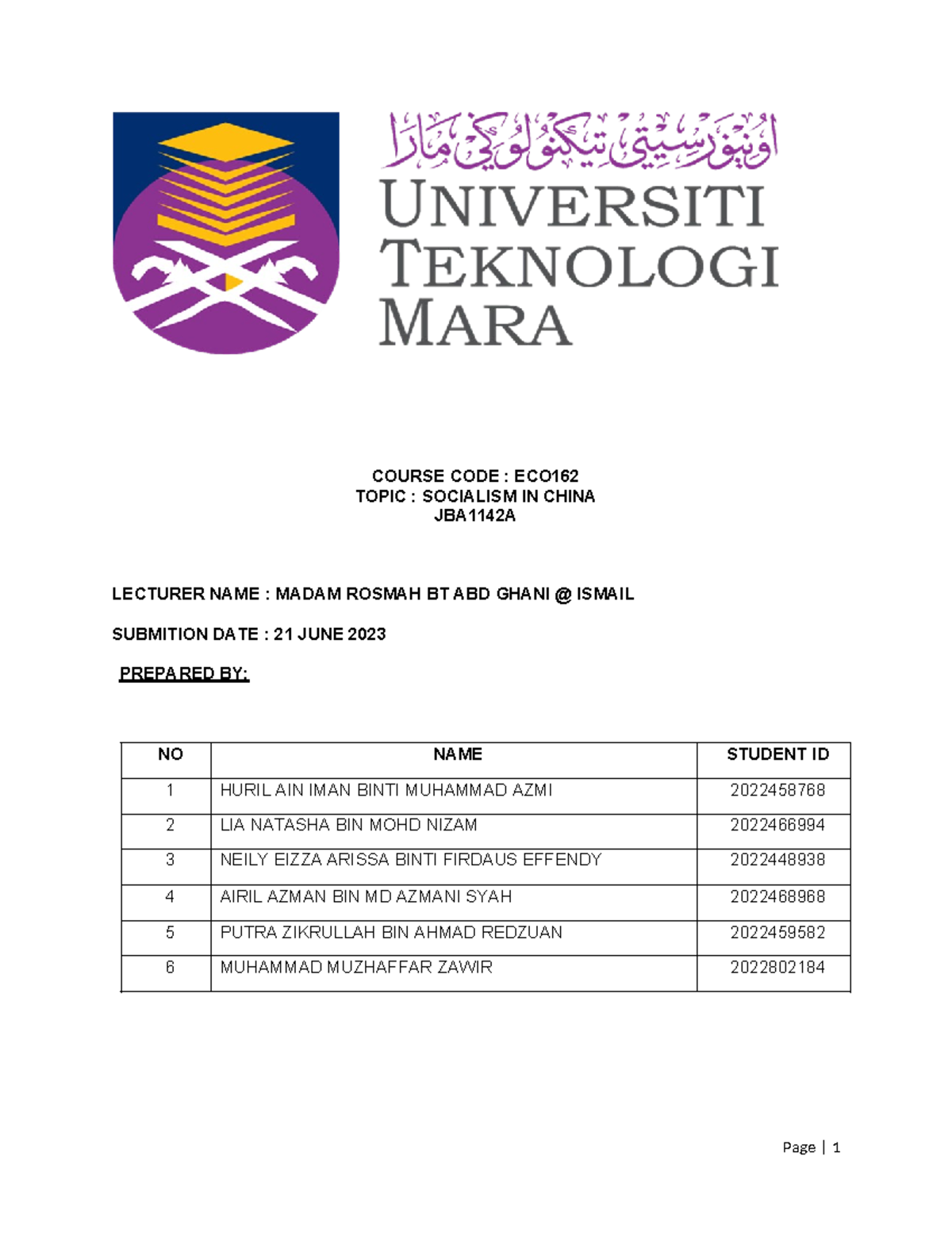 Assignment ECO 162 - eco - COURSE CODE : ECO TOPIC : SOCIALISM IN CHINA ...