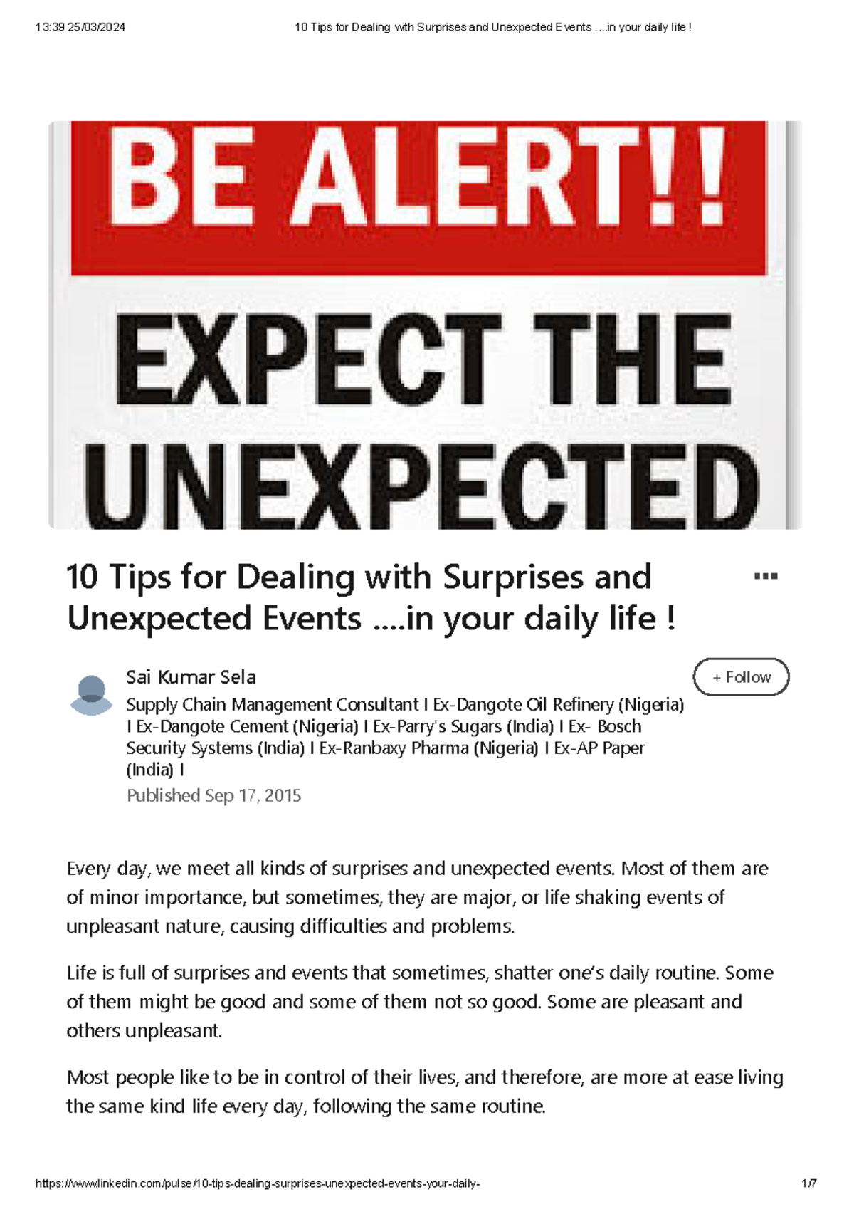 10 Tips for Dealing with Surprises and Unexpected Events ....in your ...