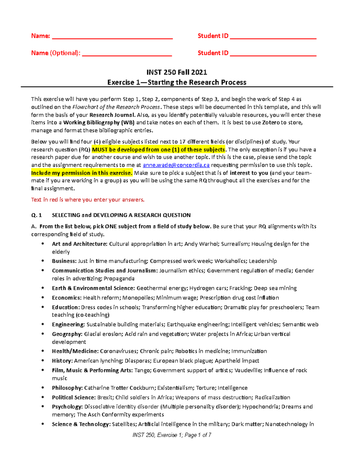 INST 250 Tutorial 1 exercise 1 final 2021 - INST 250 - Concordia - Studocu
