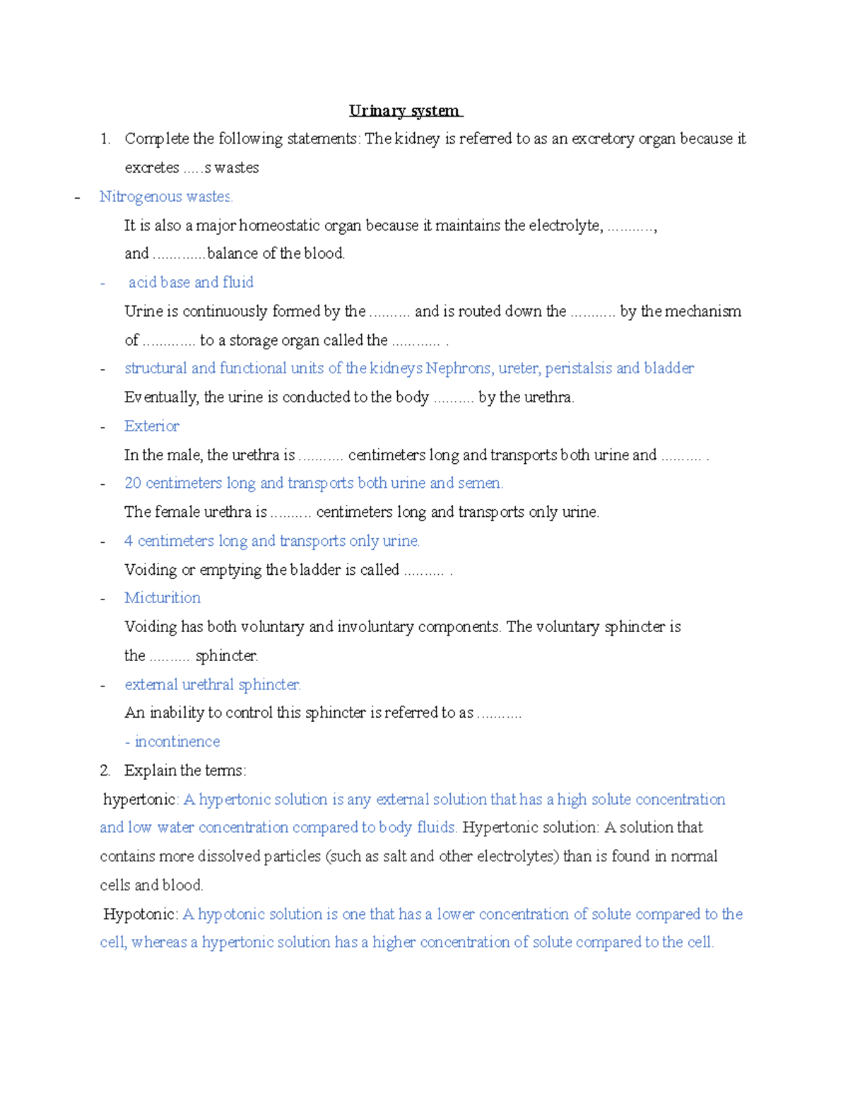 Urinary system - Urine analysis review questions and answers - Urinary ...