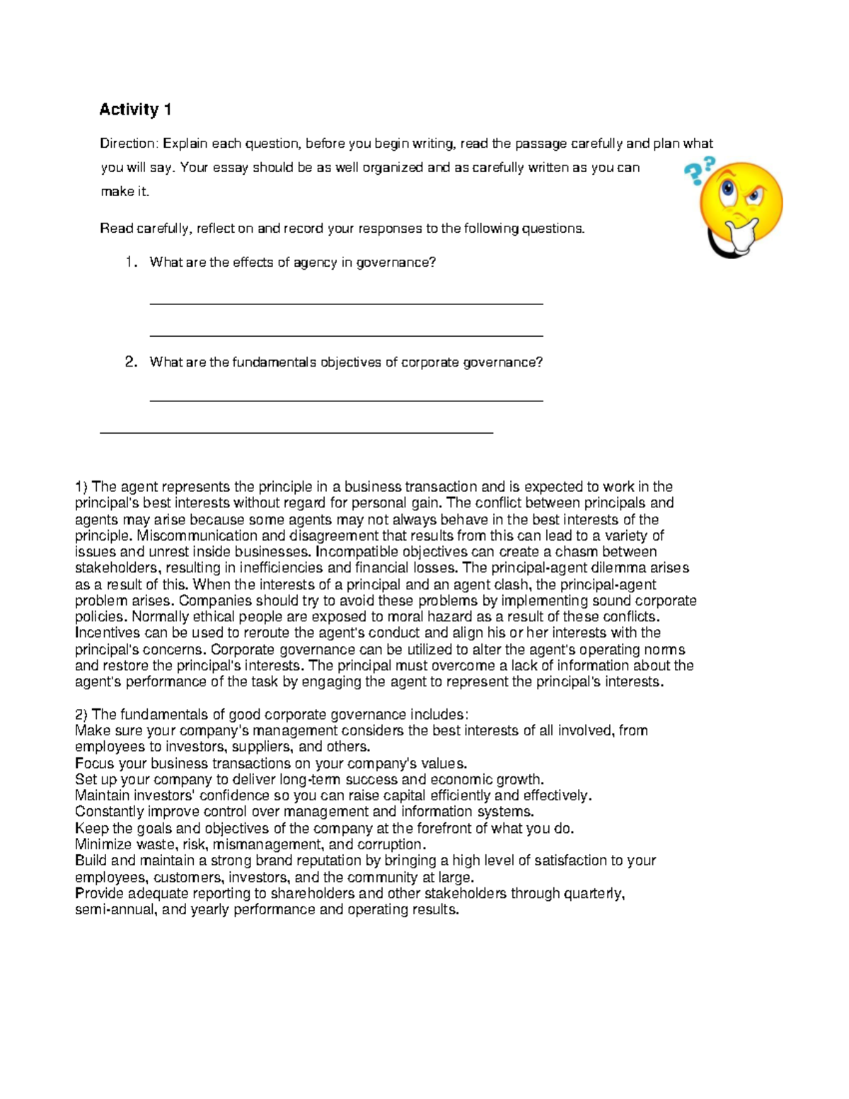 Activity 1 - Activity 1 Direction: Explain each question, before you ...