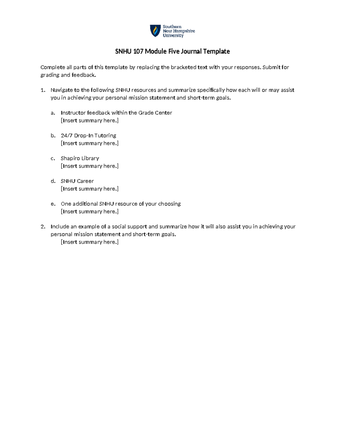 SNHU 107 Module Five Journal Template (1) - SNHU 107 Module Five ...