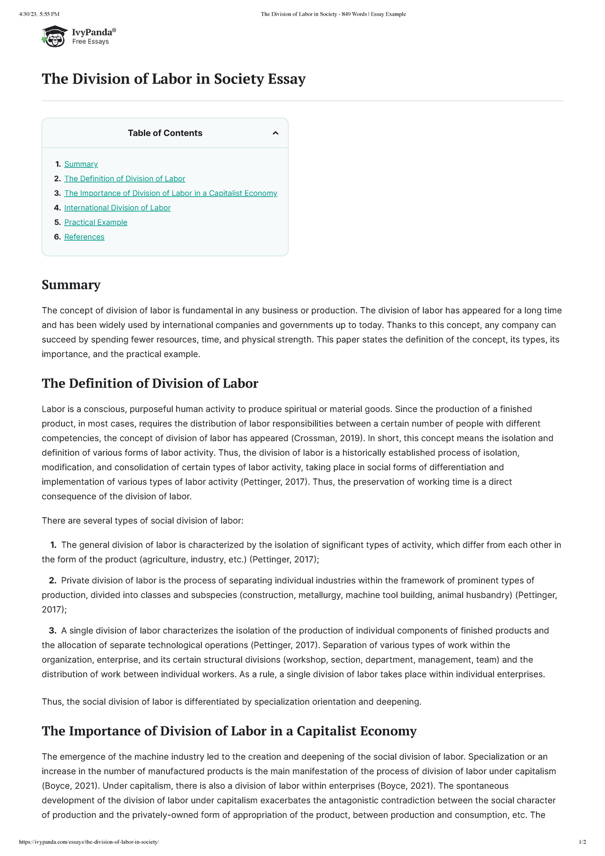 The Division of Labor in Society - 849 Words Essay Example - 4/30/23, 5 ...