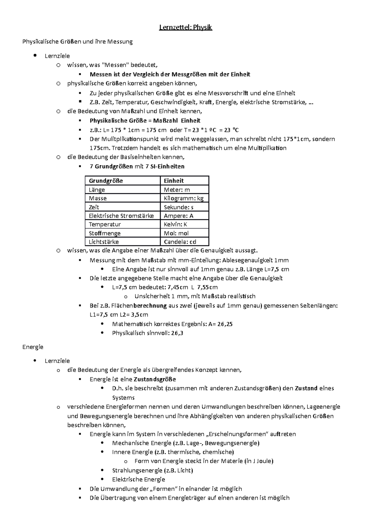 Lernzettel Physik - Sommersemester - Lernzettel: Physik Physikalische ...