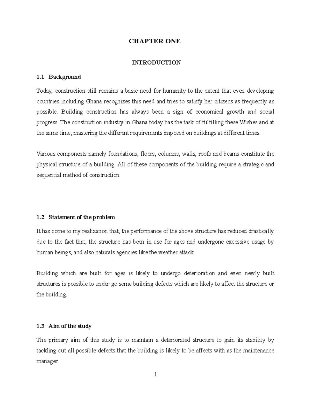 Sample Project WORK - CHAPTER ONE INTRODUCTION 1 Background Today ...