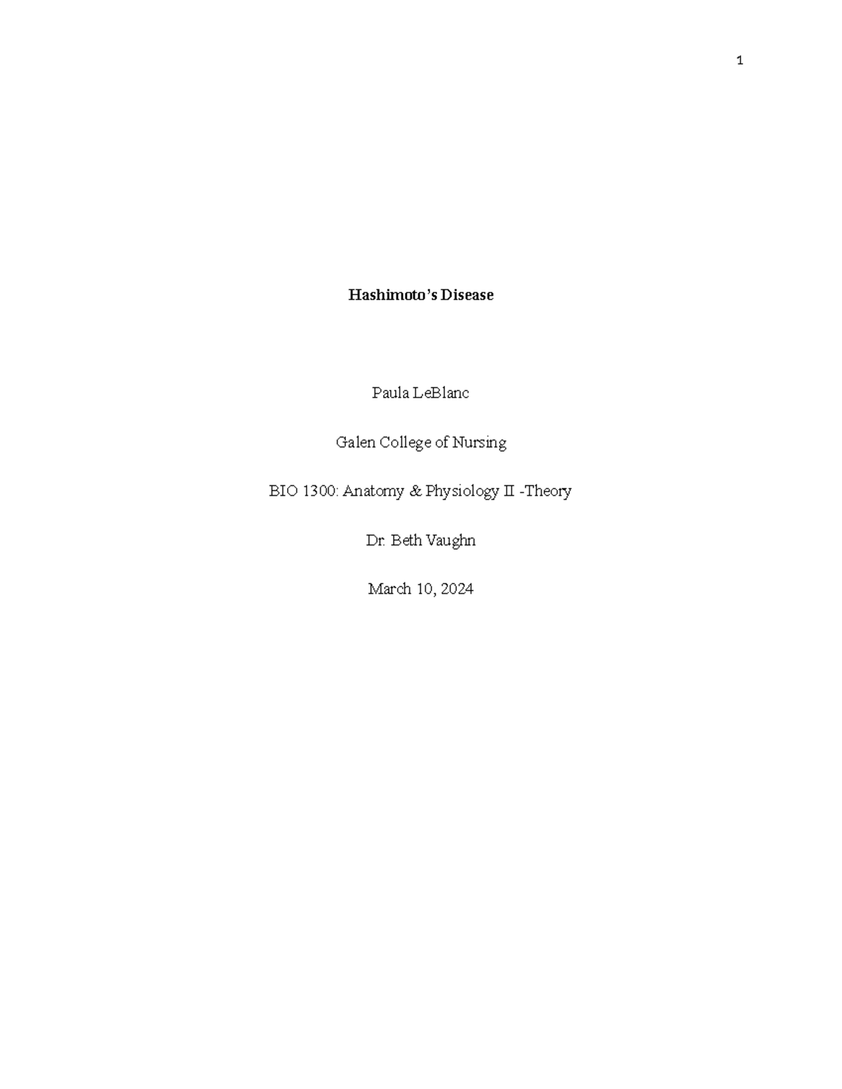 1-Hashimoto Disease-Pathophysiology Paper-final - Hashimoto’s Disease ...