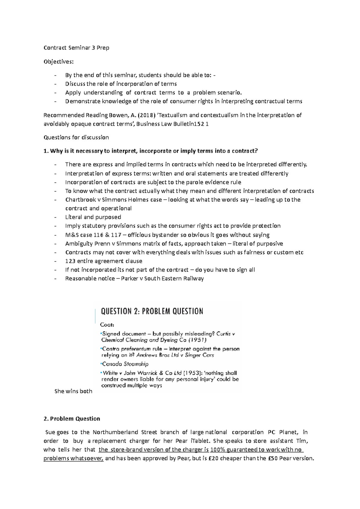 Contract Seminar 3 - Demonstrate knowledge of the role of consumer ...