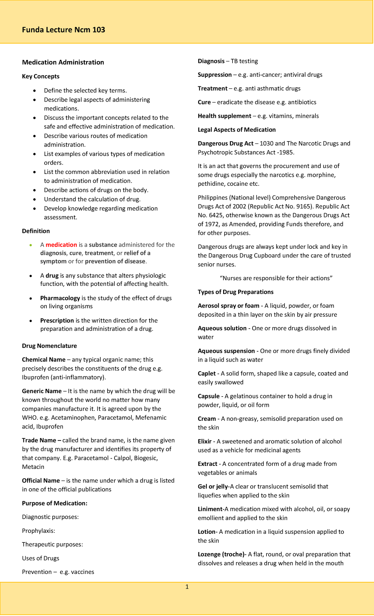 Funda-Lecture-finals - Medication Administration Key Concepts Define ...