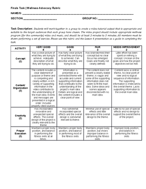 Rubrics- Fitness Exercises - UNIVERSITY OF SANTO TOMAS INSTITUTE OF ...