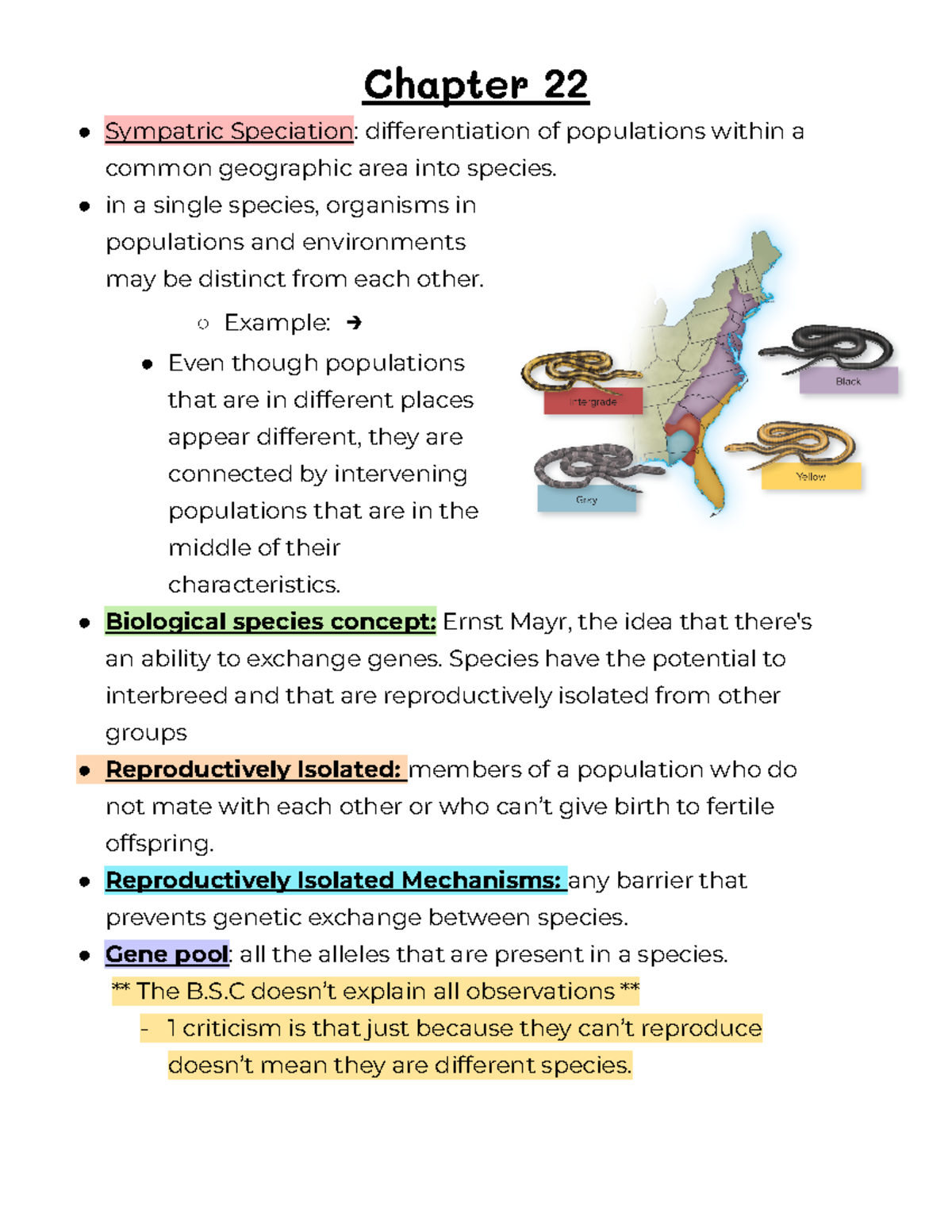 Chapter 22: The Origin of Species Summary - Biology - Sympatric ...