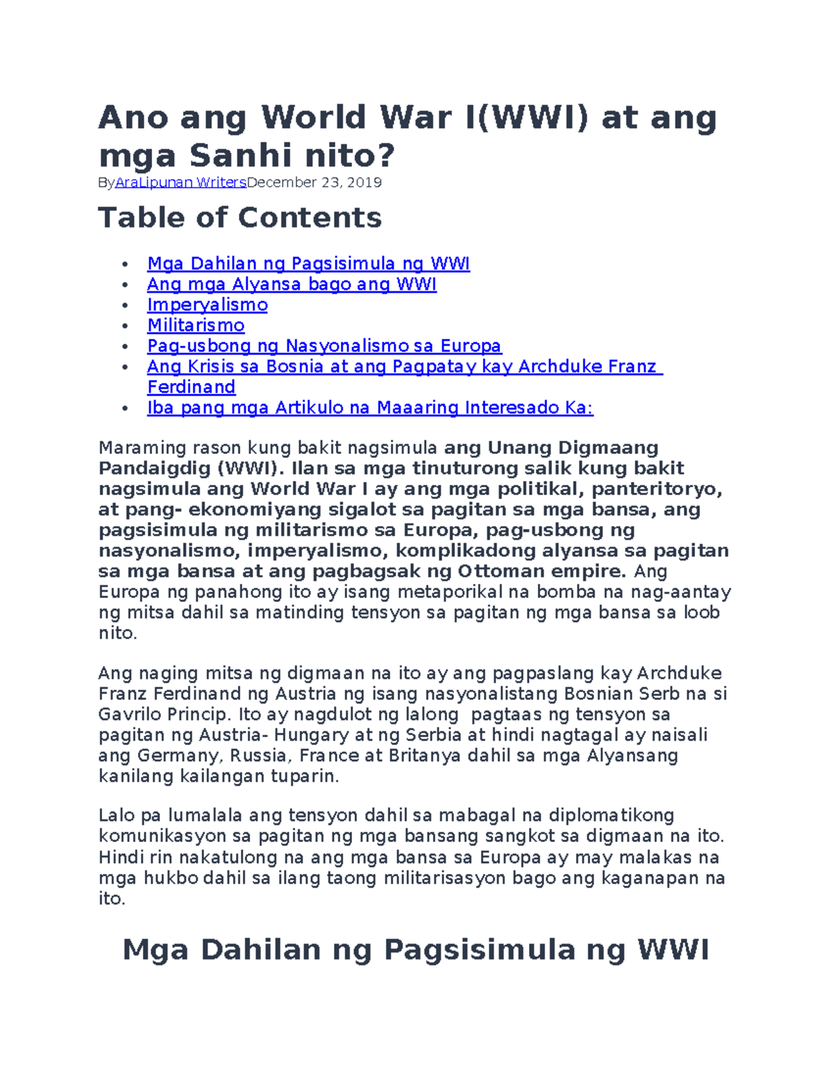 Ano ang World War I - lecture - Ano ang World War I(WWI) at ang mga ...