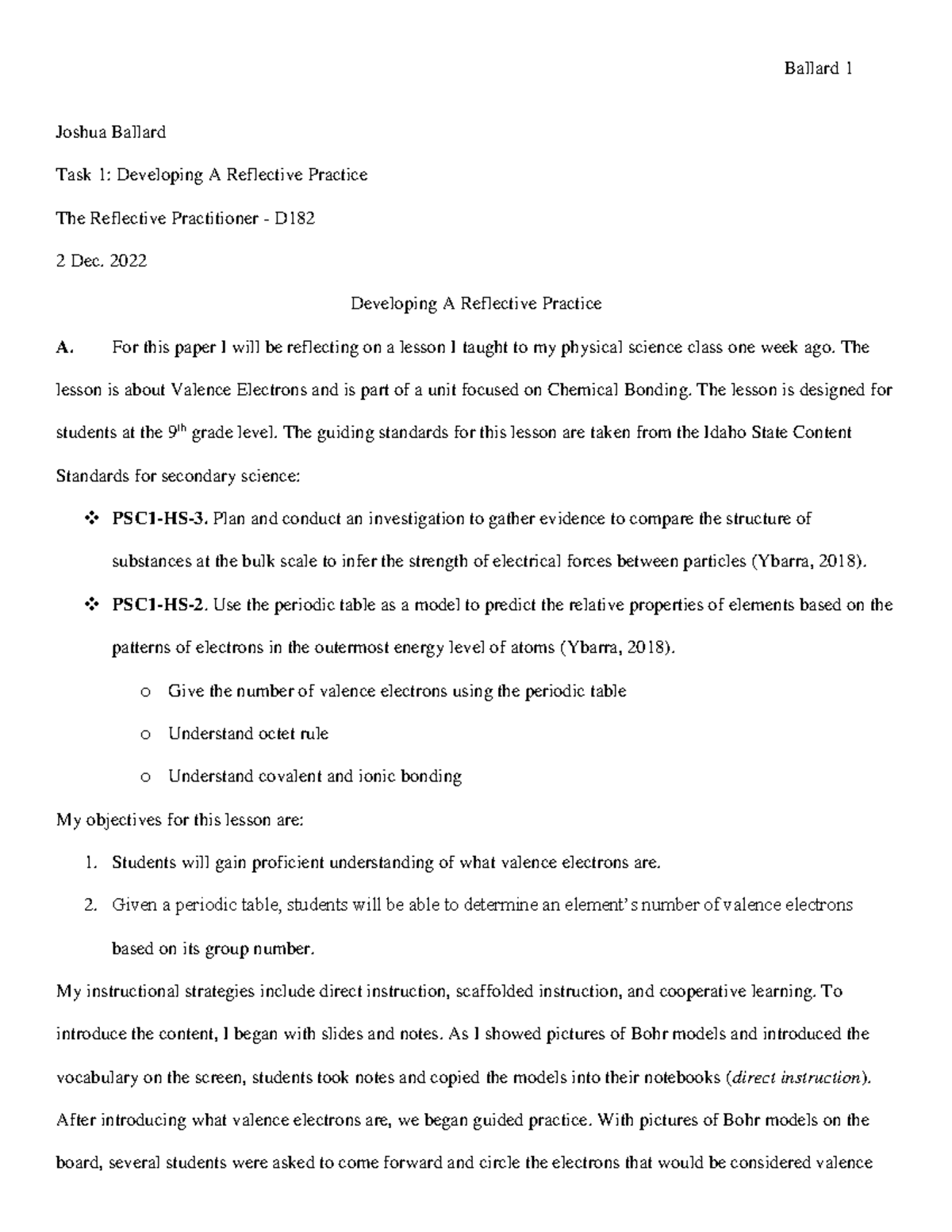 TASK 1 - Developing A Reflective Practice - Joshua Ballard Task 1: Developing A Reflective ...