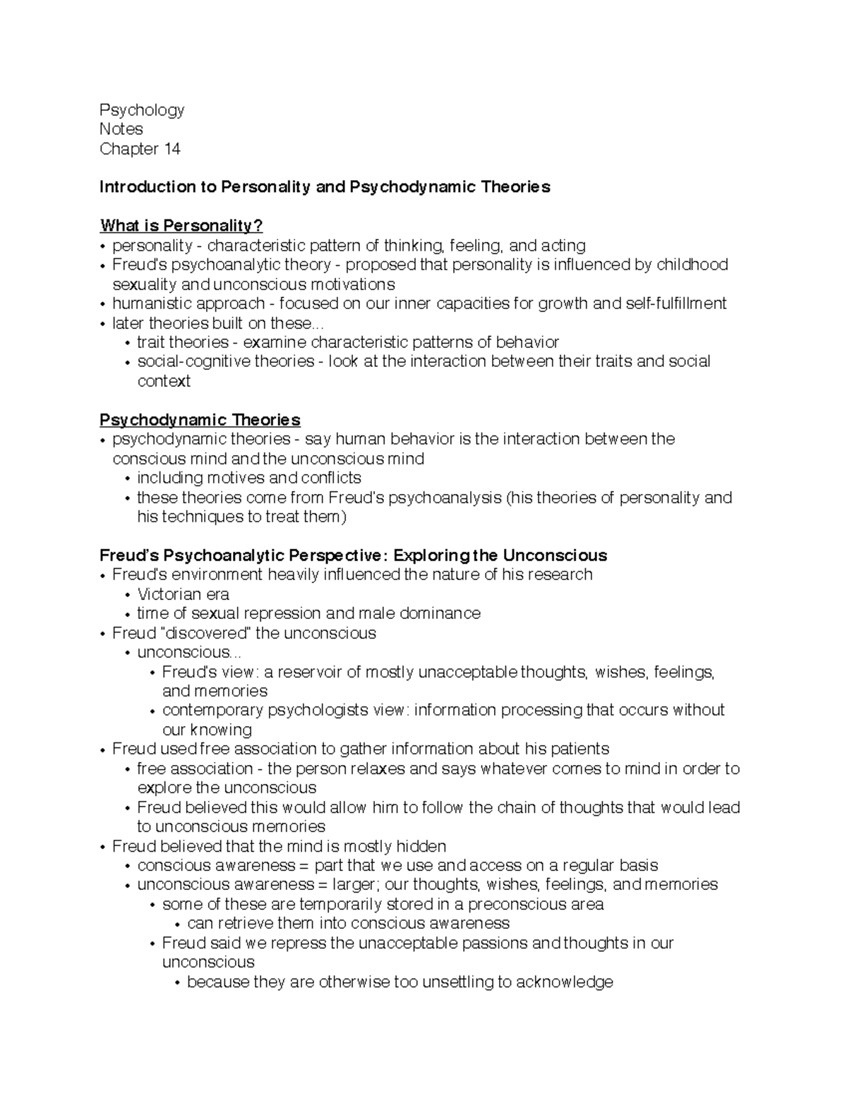Psych Notes Ch. 14 - Psychology Notes Chapter 14 Introduction to ...
