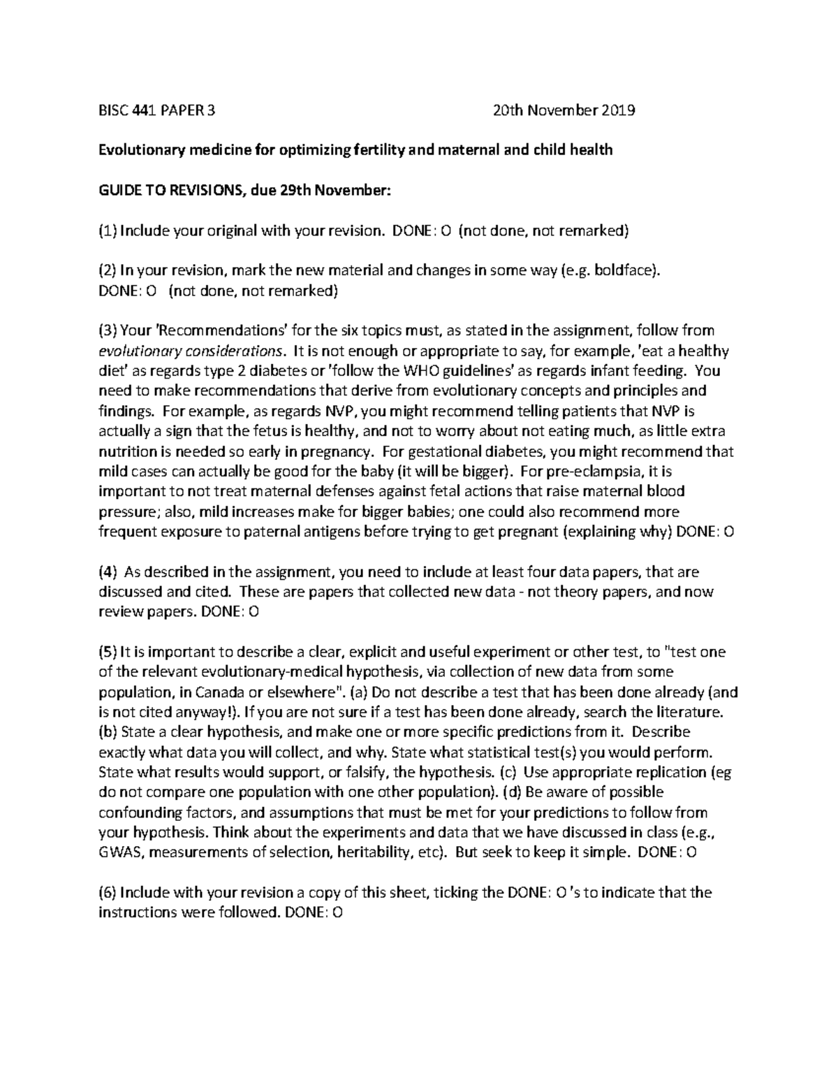 BISC 441 Paper 3 Guide TO Revisions - BISC 441 PAPER 3 20 th November ...