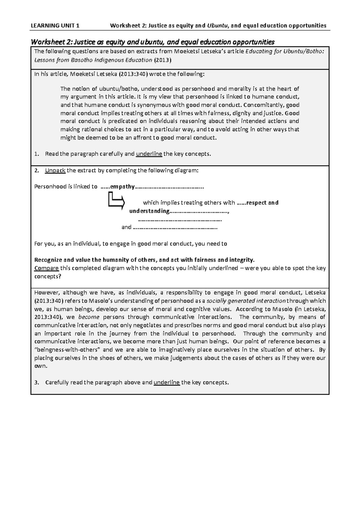 EDUB1623 Articles and Worksheet 2 - LEARNING UNIT 1 Worksheet 2 ...