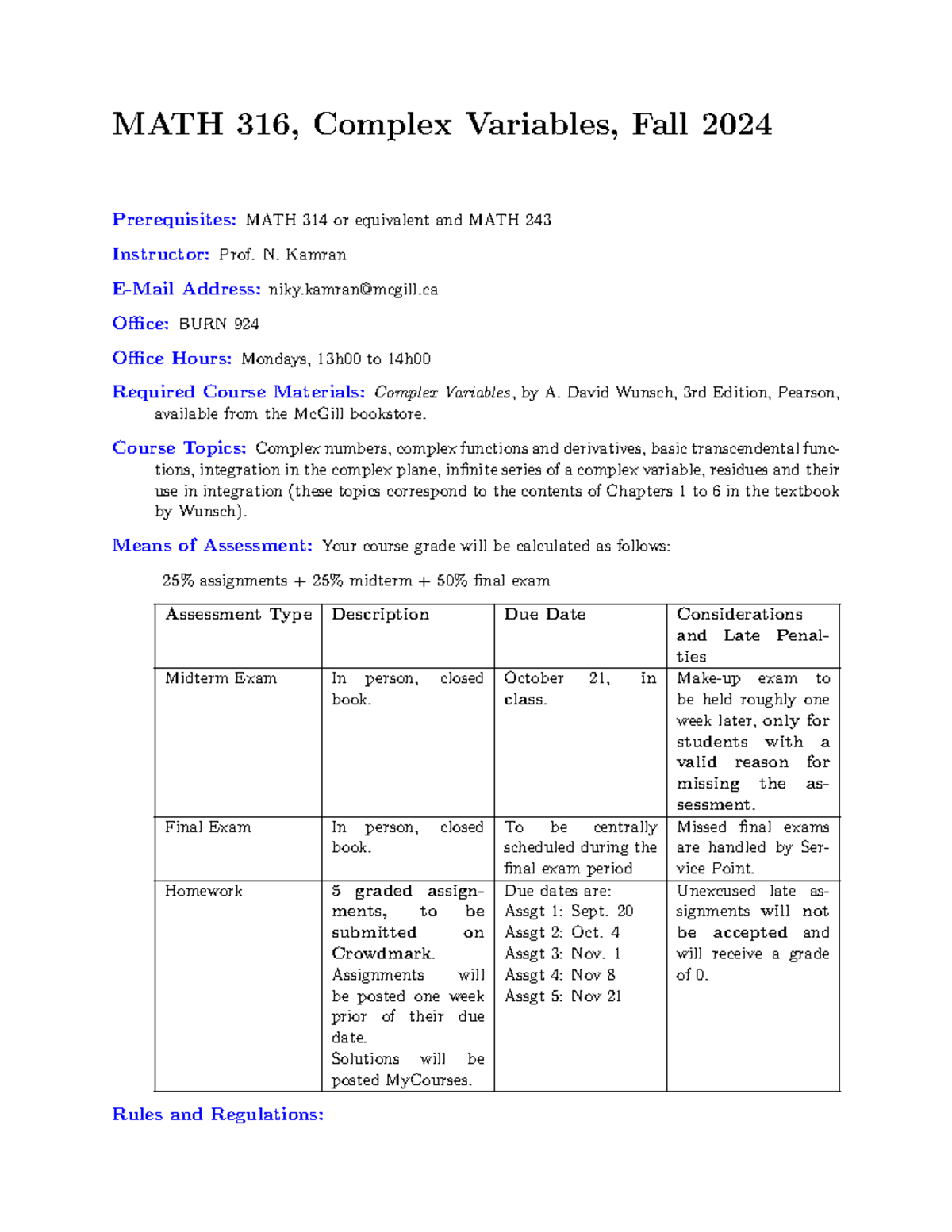 MATH316Course Outline - MATH 316, Complex Variables, Fall 2024 ...