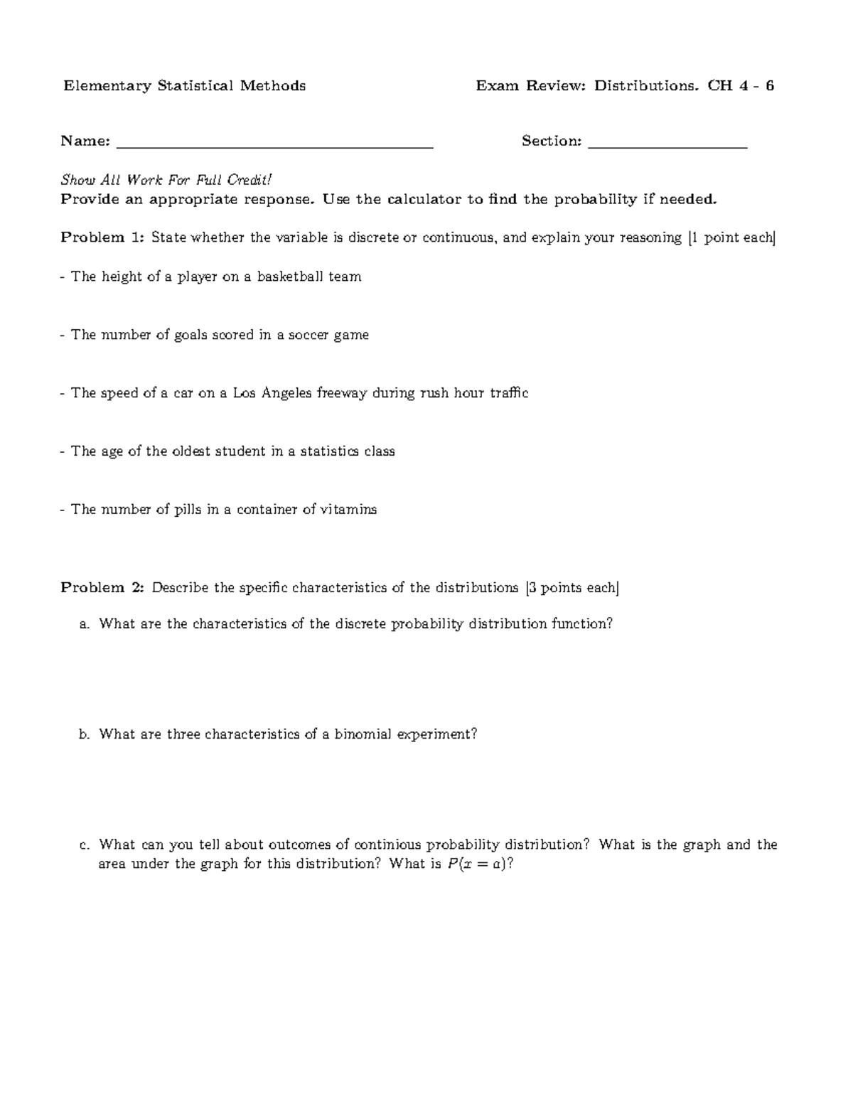 Written Homework. Distribution Review-1 - Elementary Statistical ...