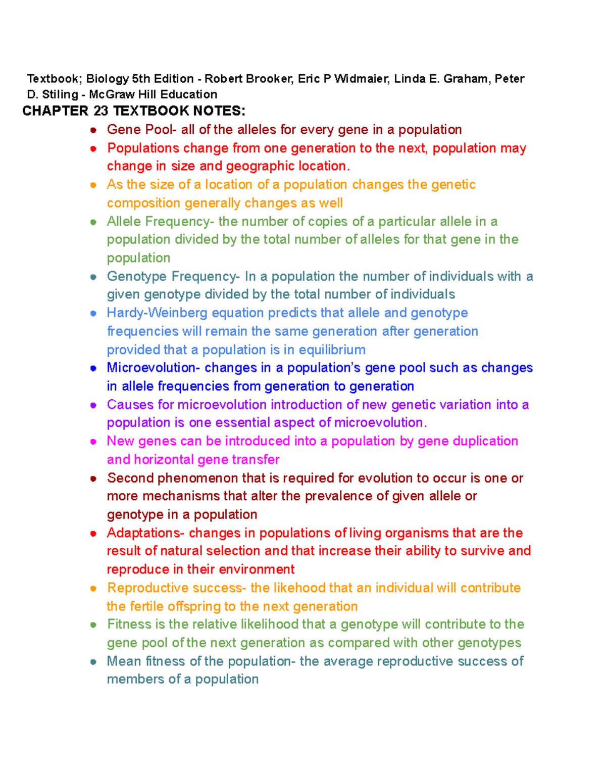 Textbook; Biology 5th Edition - Mc Graw Hill Education CHP 23 ...