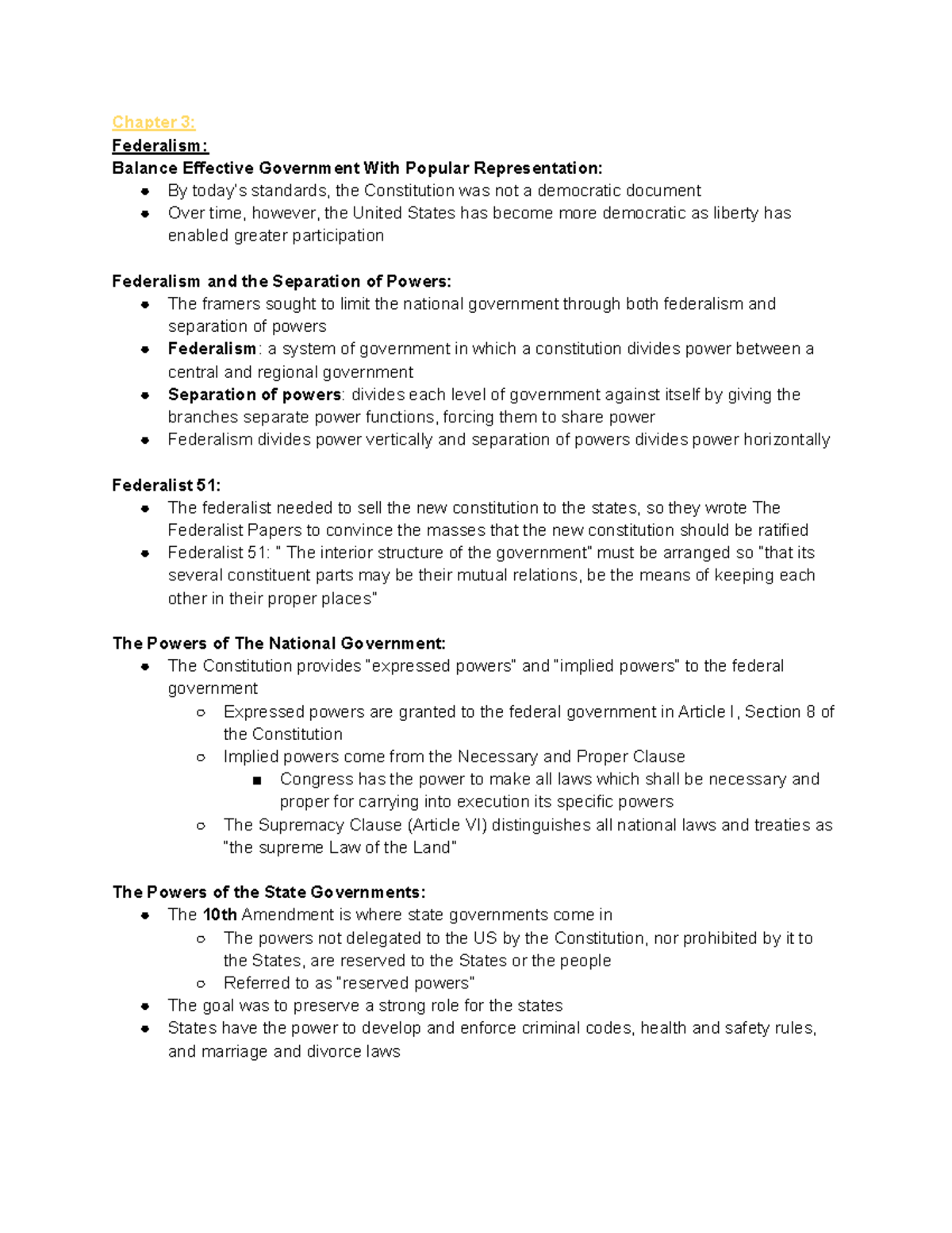 Introduction To American Politics Chapter 3 Notes - Chapter 3 ...