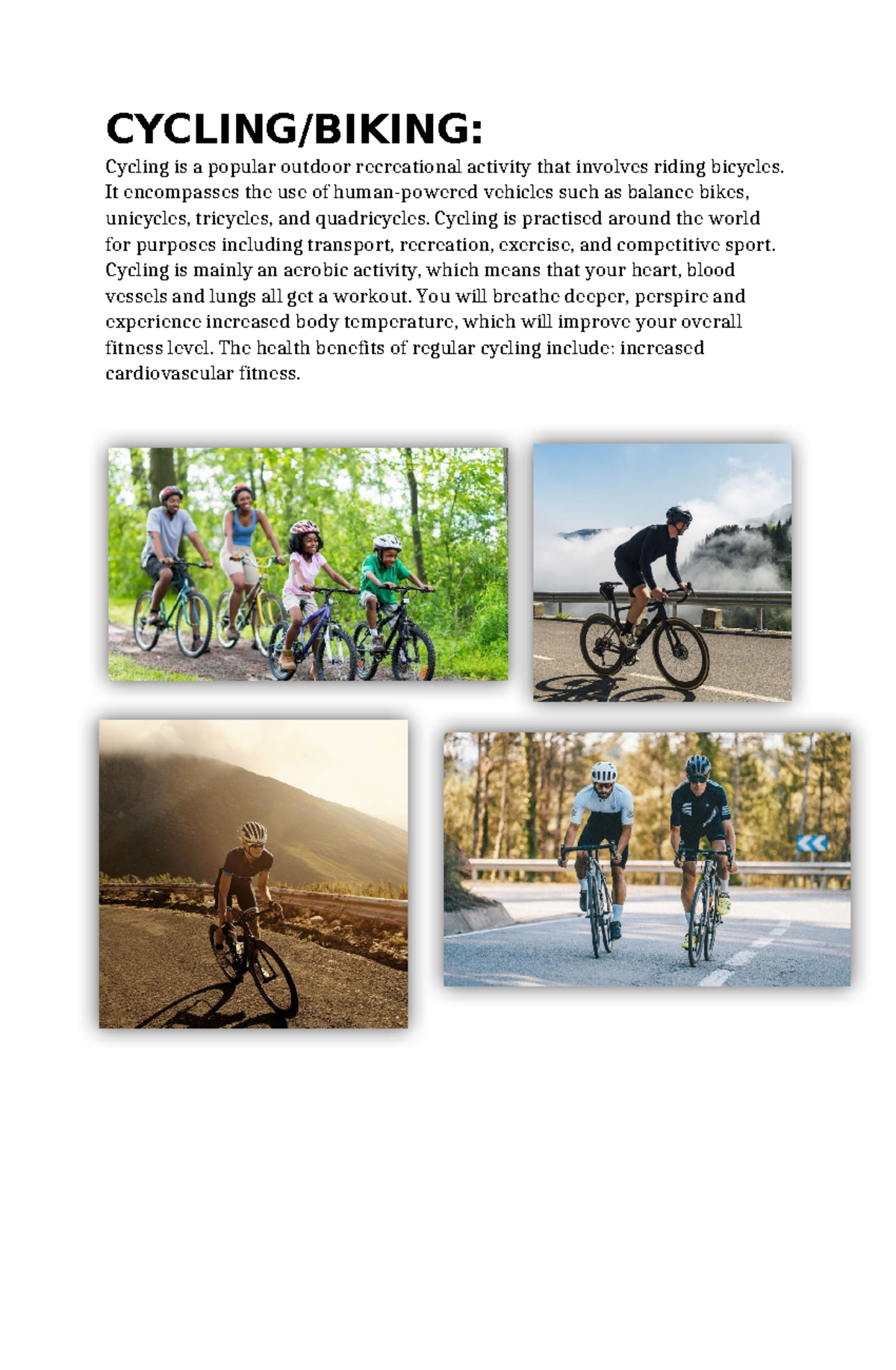 Cycling outdoor recreation - CYCLING/BIKING: Cycling is a popular ...