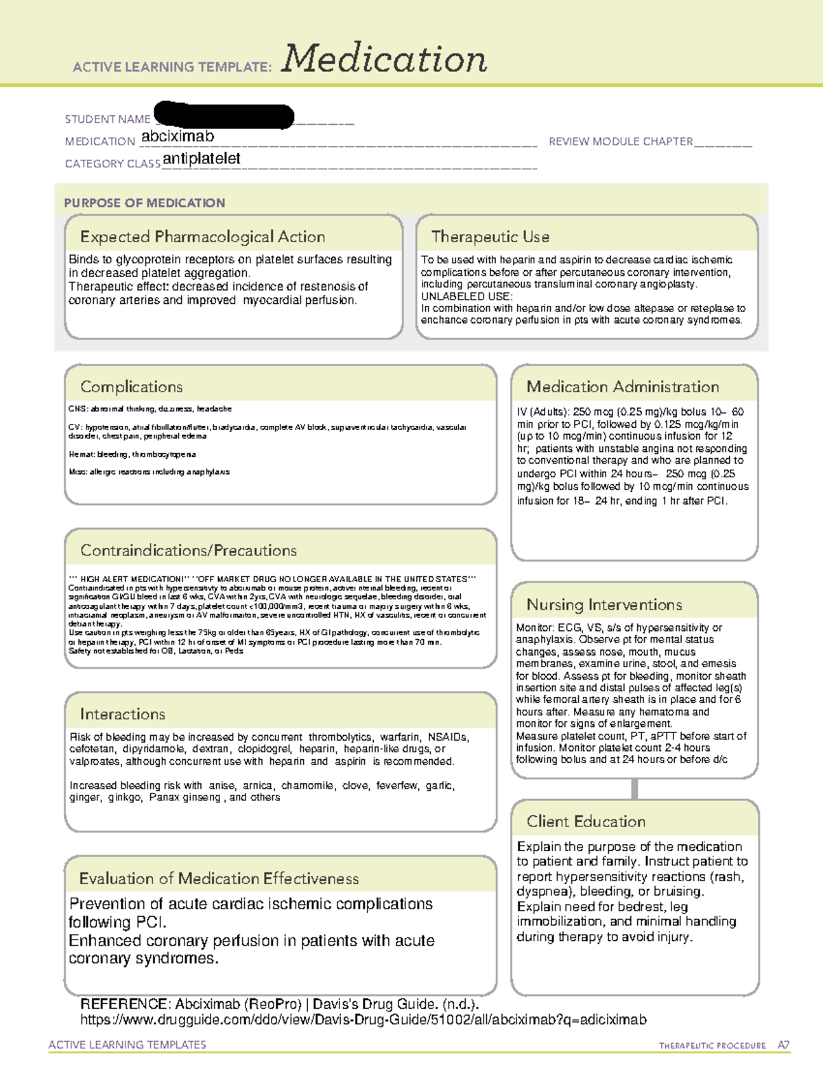 Abciximab - ACTIVE LEARNING TEMPLATES THERAPEUTIC PROCEDURE A ...