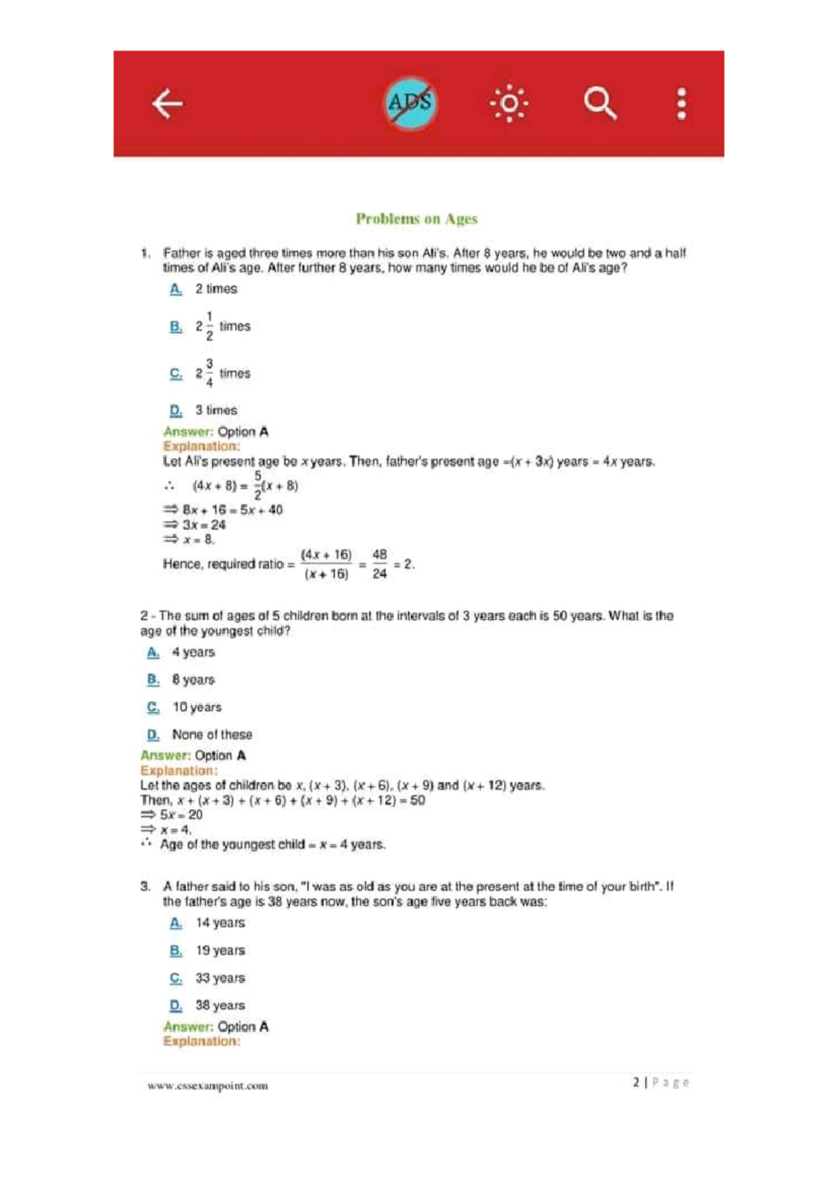 Age problems - Business mathematics and linear algebra - Studocu