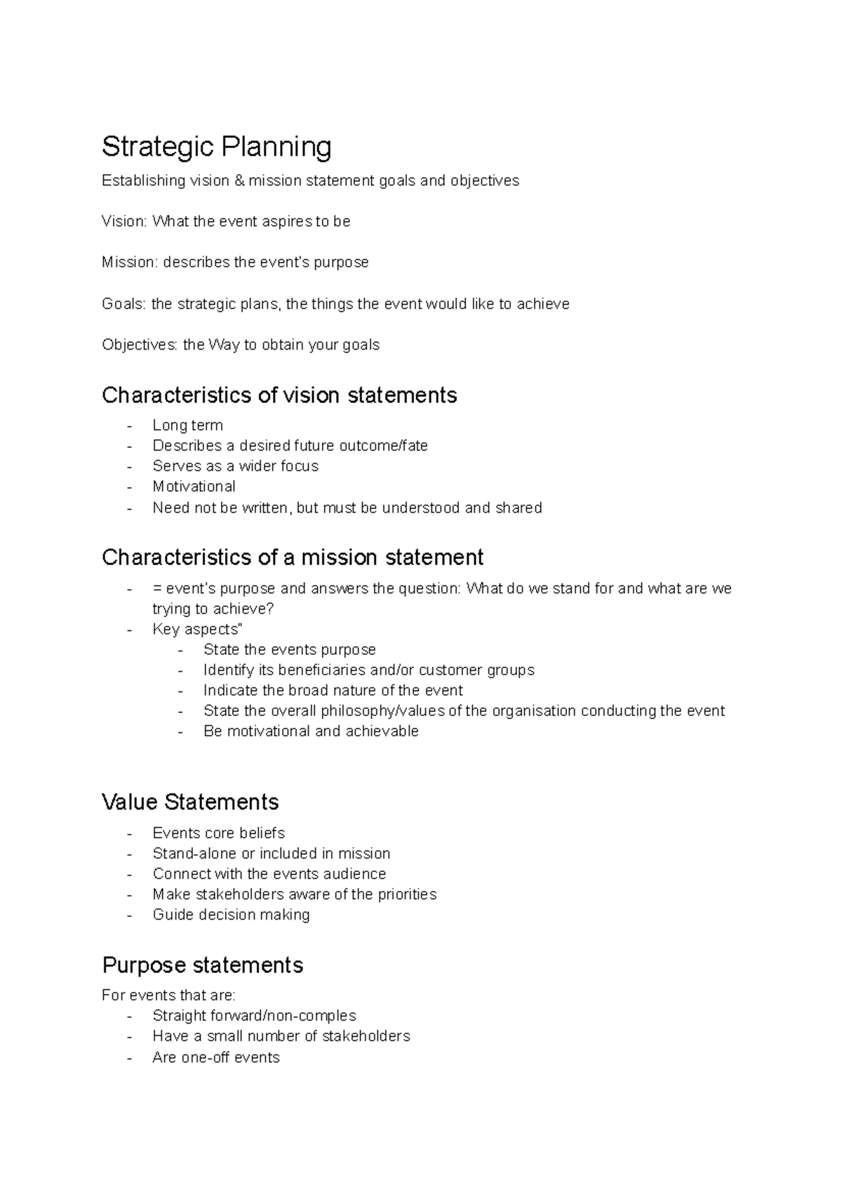 Lecture 4 - Strategic Planning Establishing vision & mission statement ...