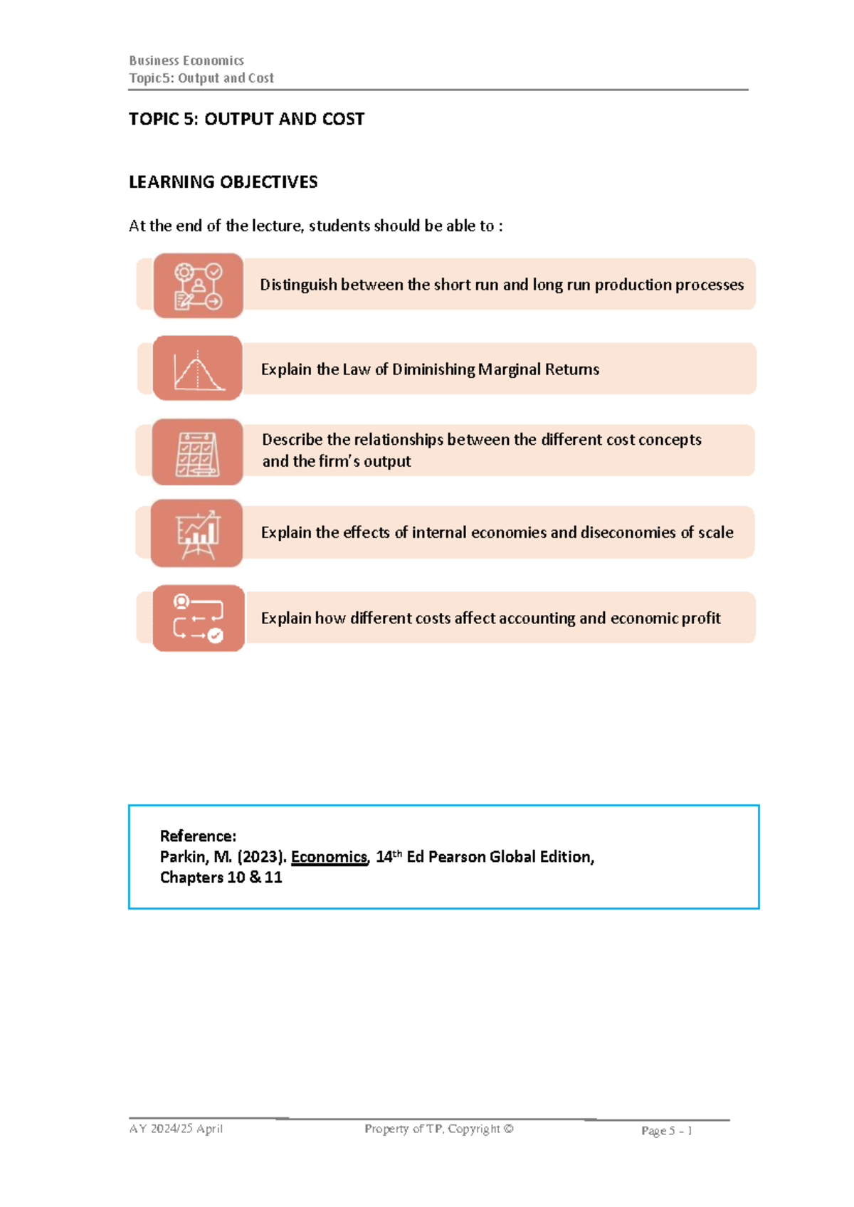 Output & Cost econs - Topic 5: Output and Cost TOPIC 5: OUTPUT AND COST LEARNING OBJECTIVES At ...