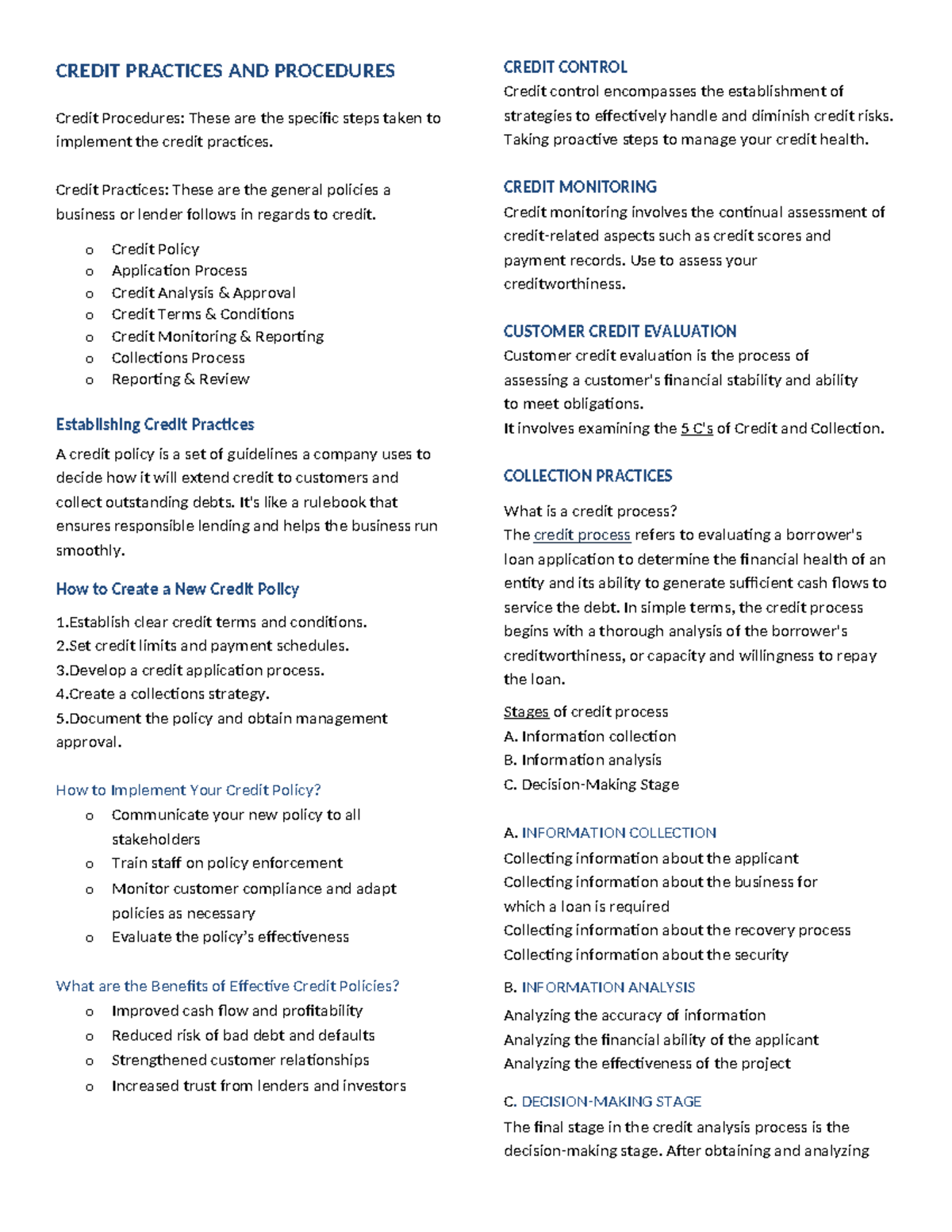 Credit Practices & Procedures - CREDIT PRACTICES AND PROCEDURES Credit ...