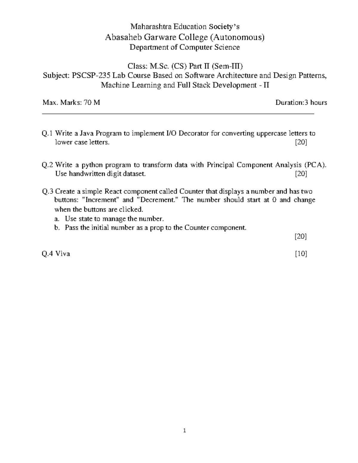 M.Sc.(CS) Sem-III Practical Slips (Autonomy) Final - Abasaheb Garware College (Autonomous) - Studocu