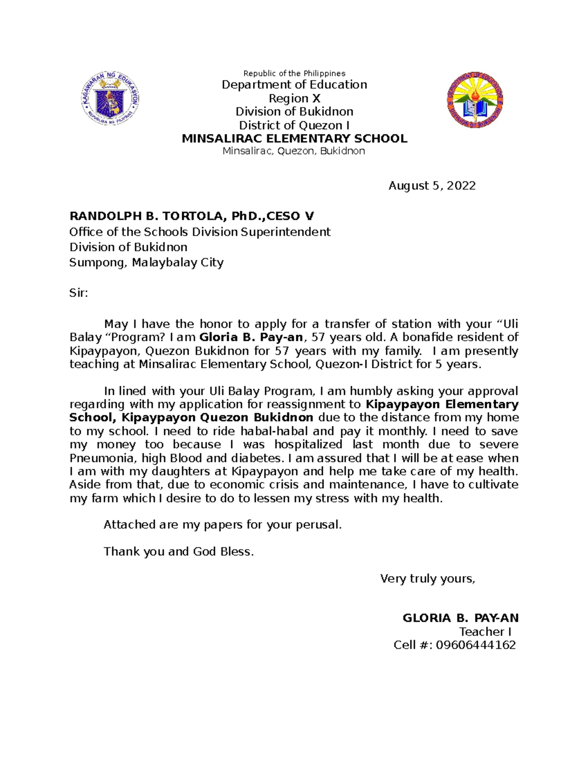 Intent - letter - Republic of the Philippines Department of Education ...