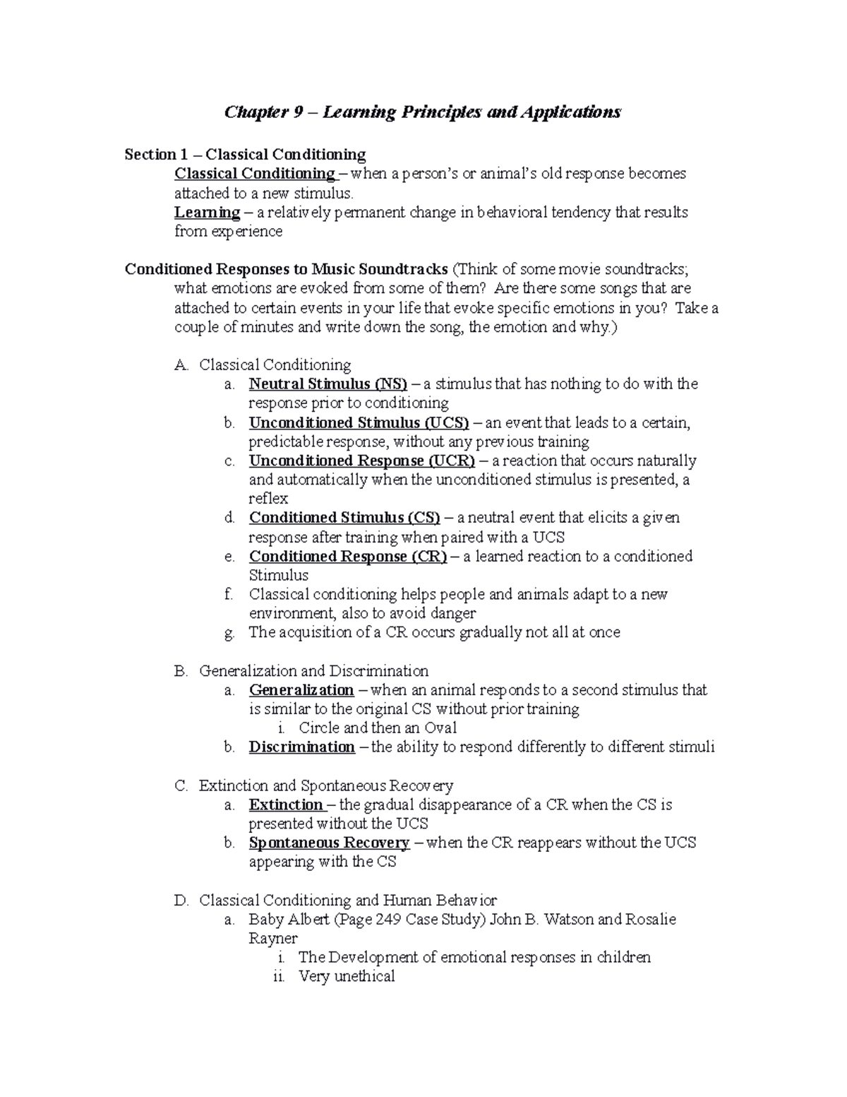 Psych Chapter 9 Notes - Chapter 9 – Learning Principles and ...