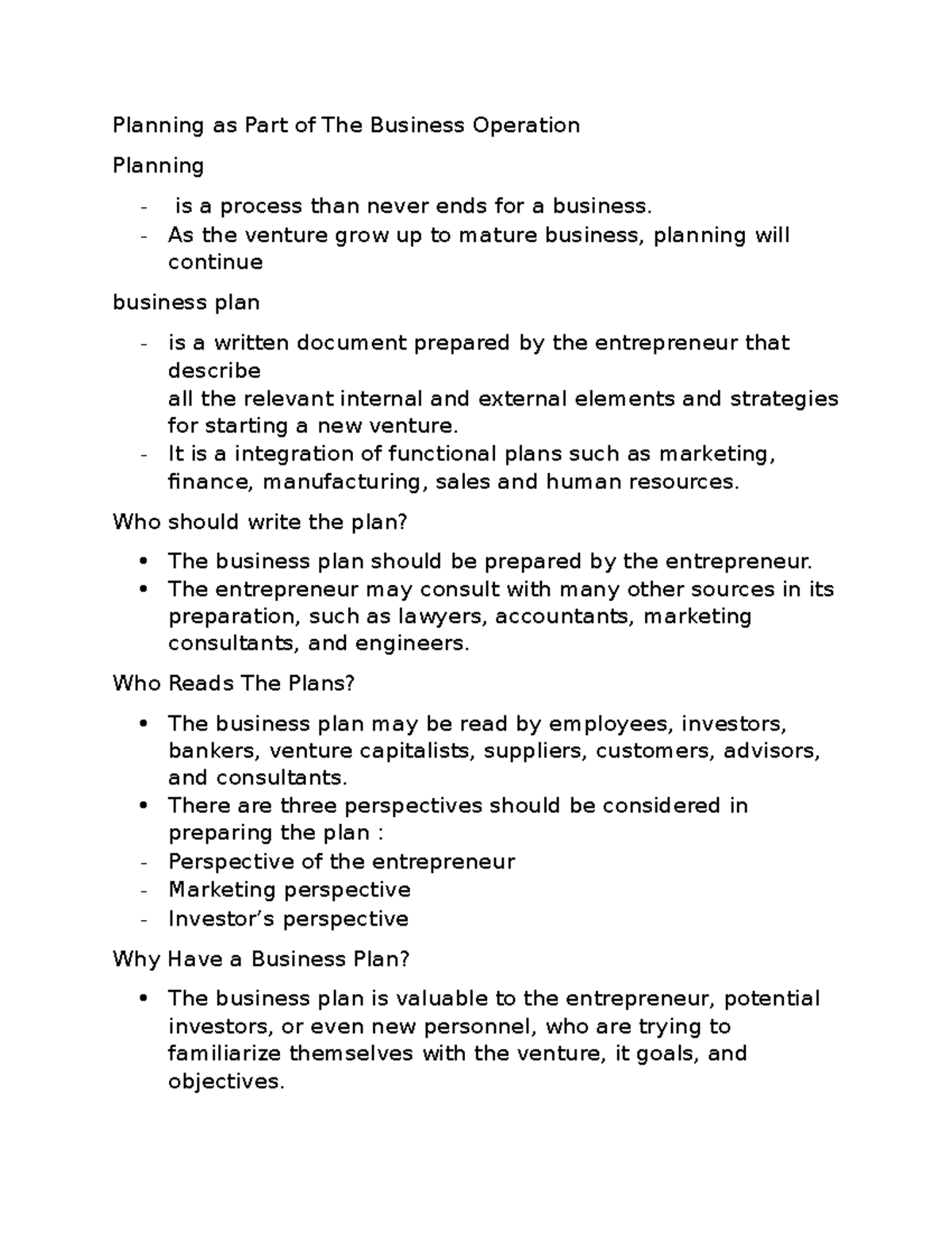 Lecture in entrepreneurship - Planning as Part of The Business ...