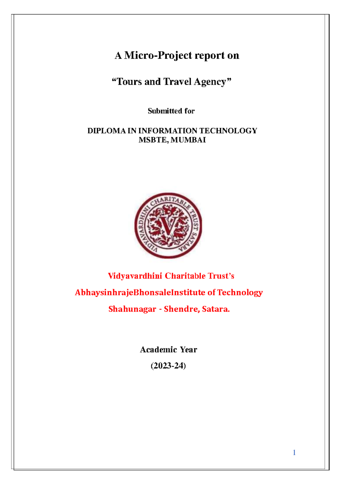 GAD micro Final - gad - A Micro-Project report on “Tours and Travel Agency” Submitted for ...