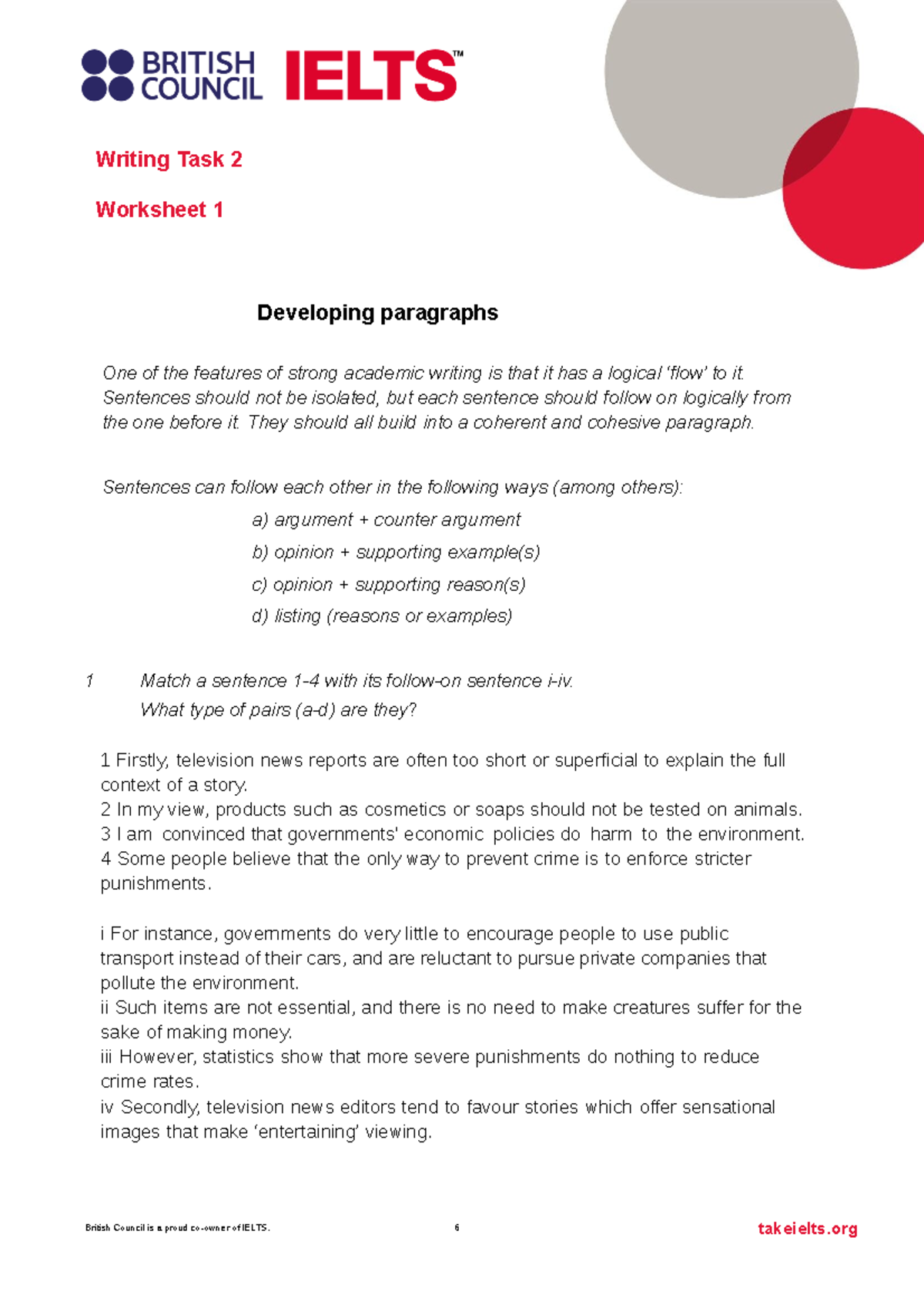 Writing task - developing paragraphs - British Council is a proud co ...