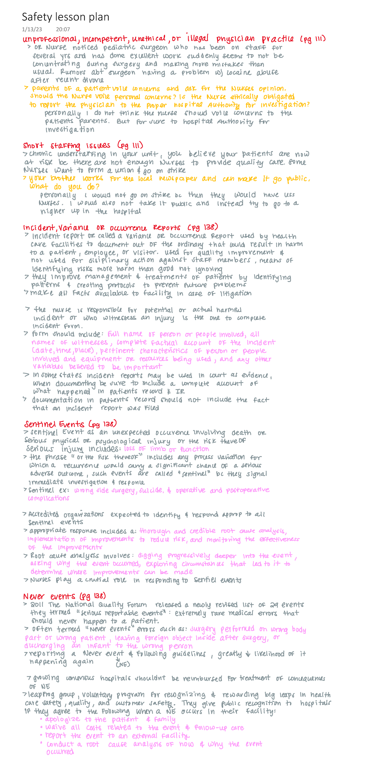 Safety lesson plan - NSG 100 - Safety lesson plan 1/13/23 20: - Studocu