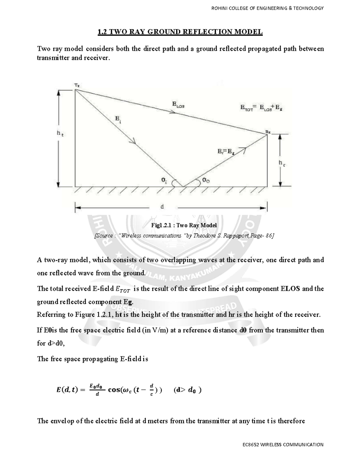 Gn D TWO RAY - nil - 1 TWO RAY GROUND REFLECTION MODEL Two ray model ...