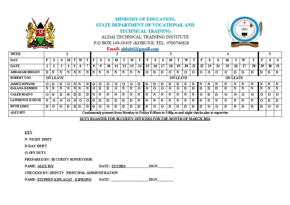 FEB 2024 DUTY Roaster - yyy - WEEK 1 2 3 4 5 DAY F S S M T W T F S S M ...