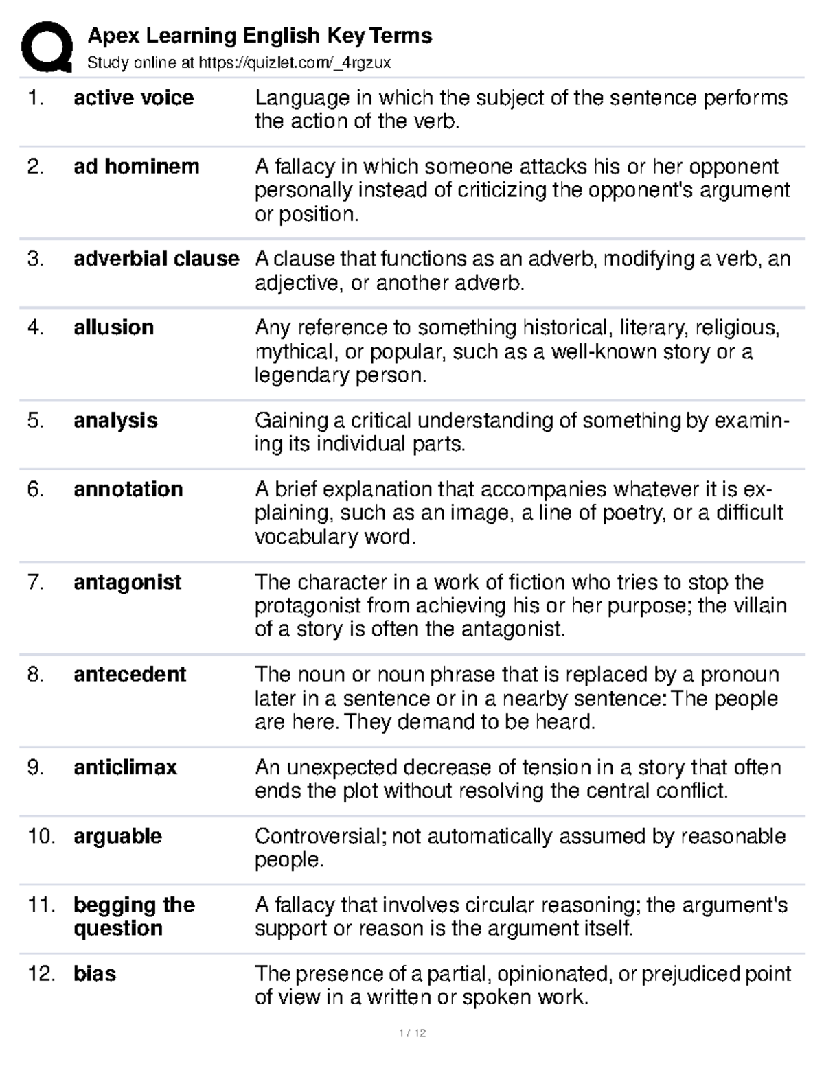 Apex Learning English Key Terms - Study online at quizlet/_4rgzux ...